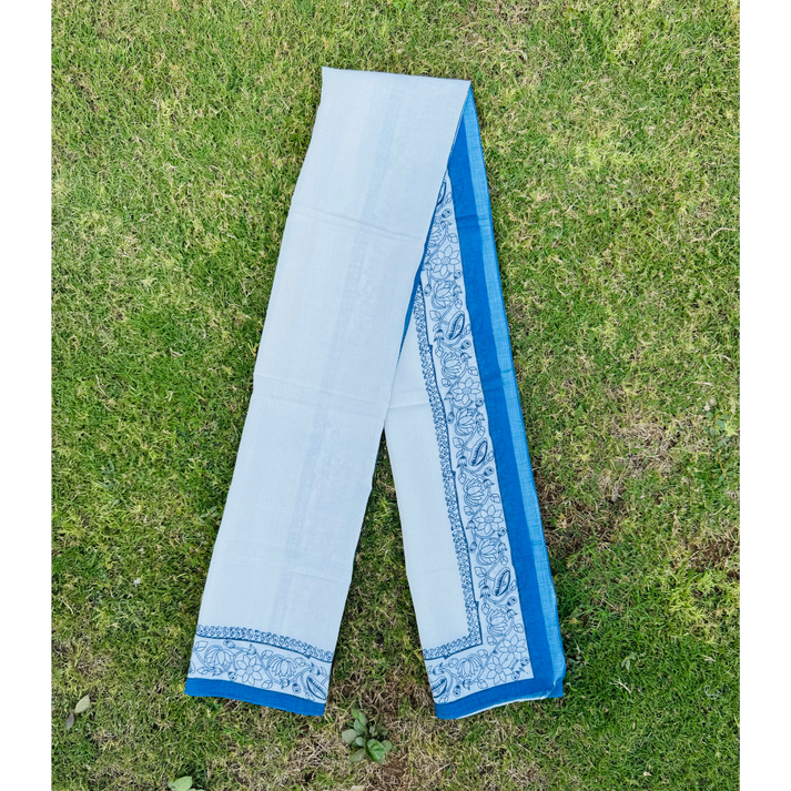 Cotton Gamcha / Uparna with Blue Floral Border – The Uparna House